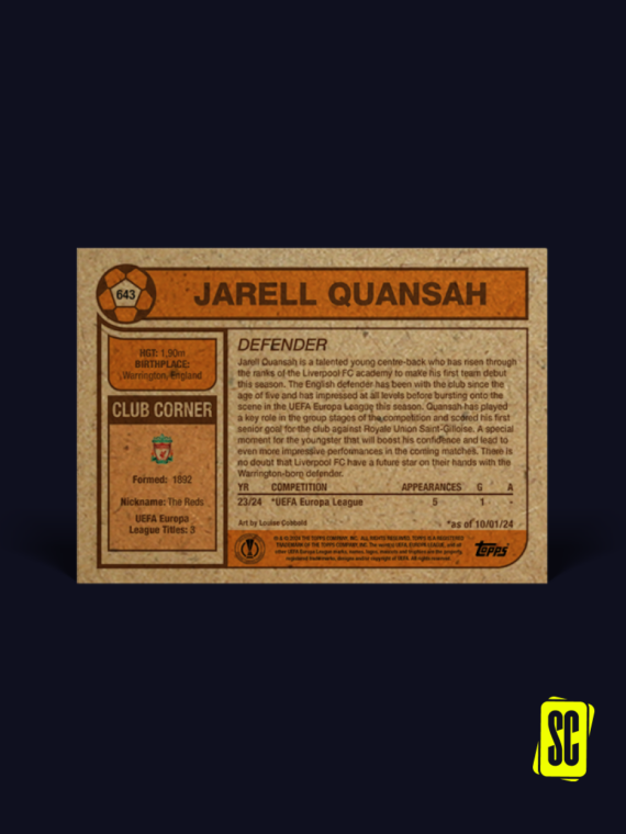 Jarell Quansah #643 - Topps UCC Living Set Card - SportyCards Jarell Quansah #643 - Topps UCC Living Set Card - SportyCards